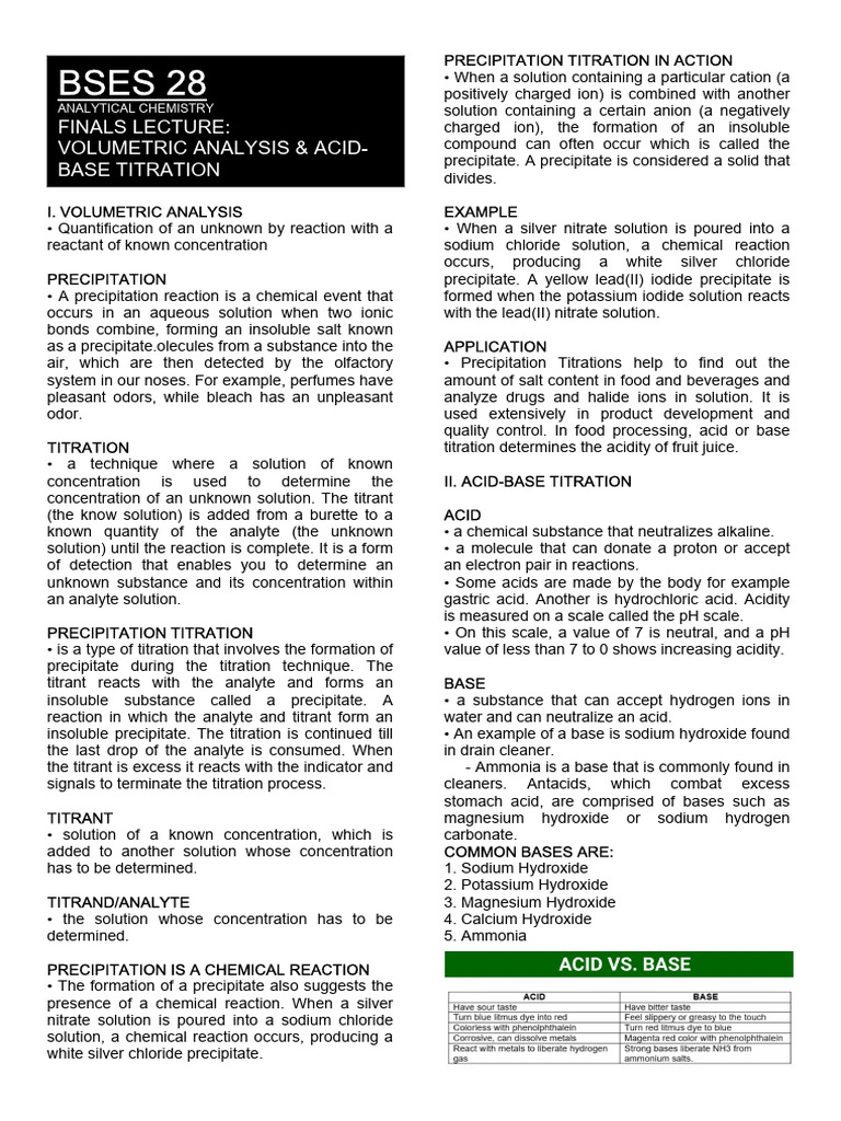 Volumetric Analysis & Acid-Base Titration | PDF | Atoms | Chemical Elements
