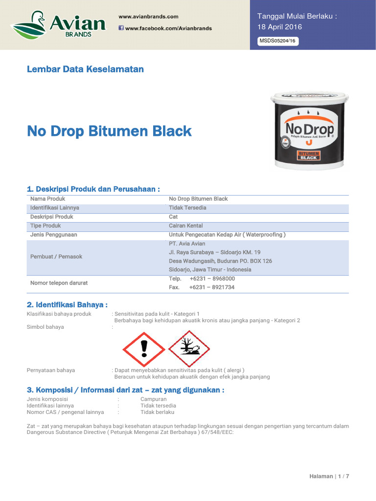 MSDS NoDrop Bitumen Black | PDF