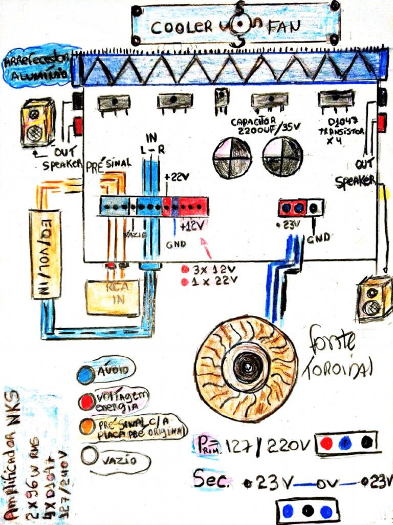 ESQUEMA AMPLIFICADOR NKS PK1000 - Folha A4 | PDF