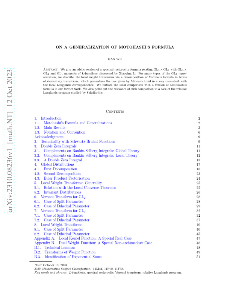On A Generalization of Motohashi'S Formula | PDF