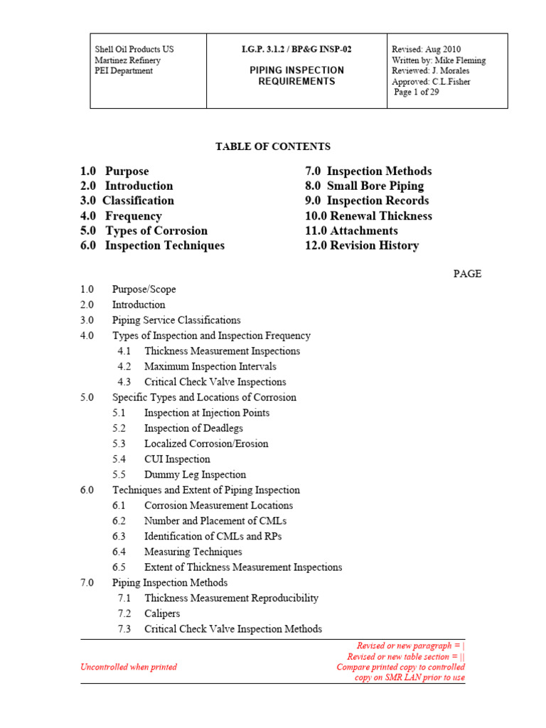 Piping Inspection Requirements | PDF