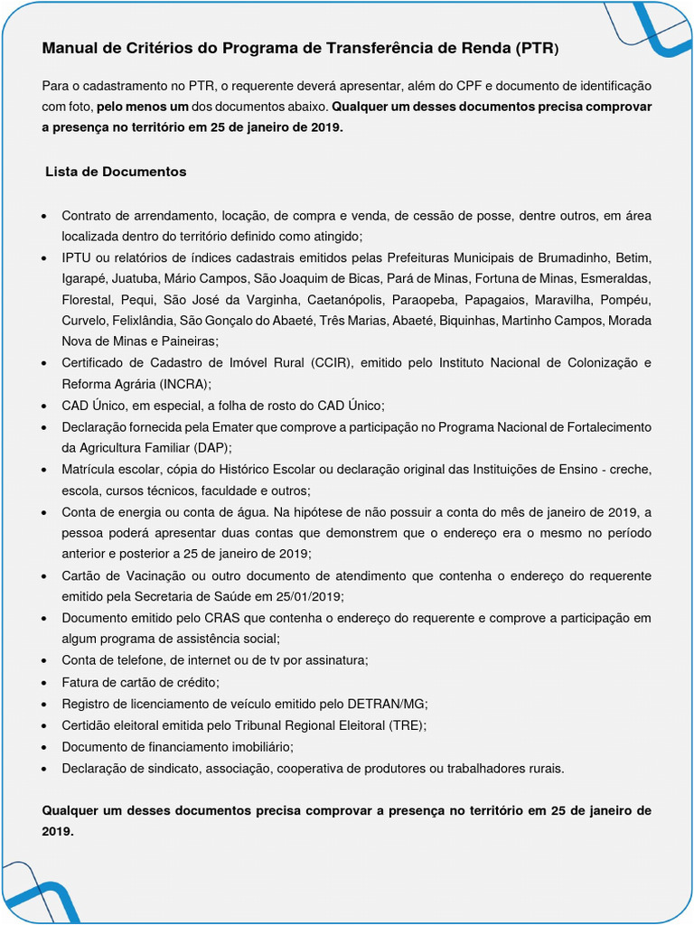 Lista de Documentos PTR | PDF