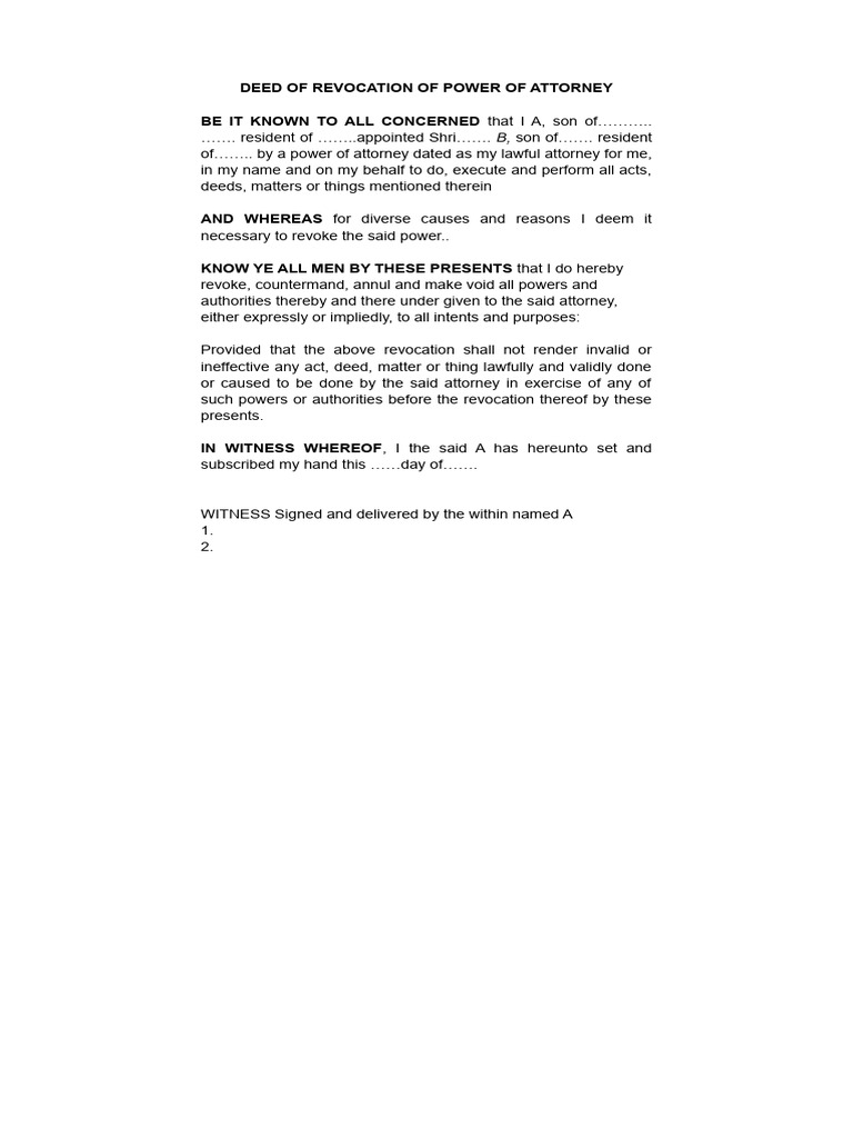 Deed of Revocation of Power of Attorney | PDF