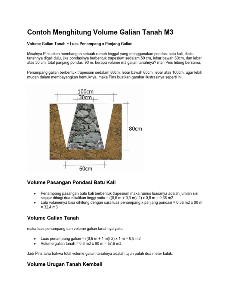 Contoh Menghitung Volume Galian Tanah M3 | PDF