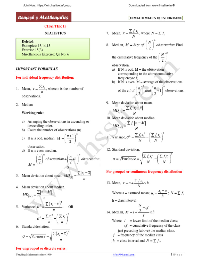 Hsslive-Xi-Maths-Qb-15. STATISTICS | PDF