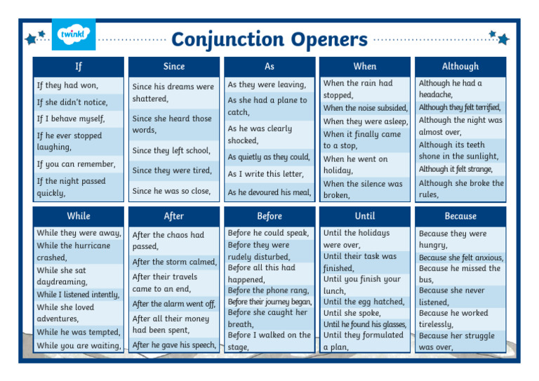 Conjunction Openers Word Mat | PDF