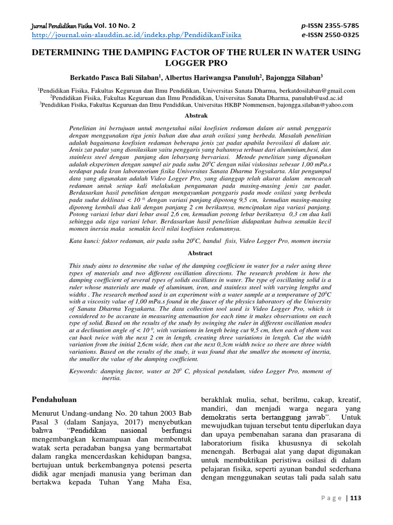 Determining The Damping Factor of The Ruler in Water Using | PDF