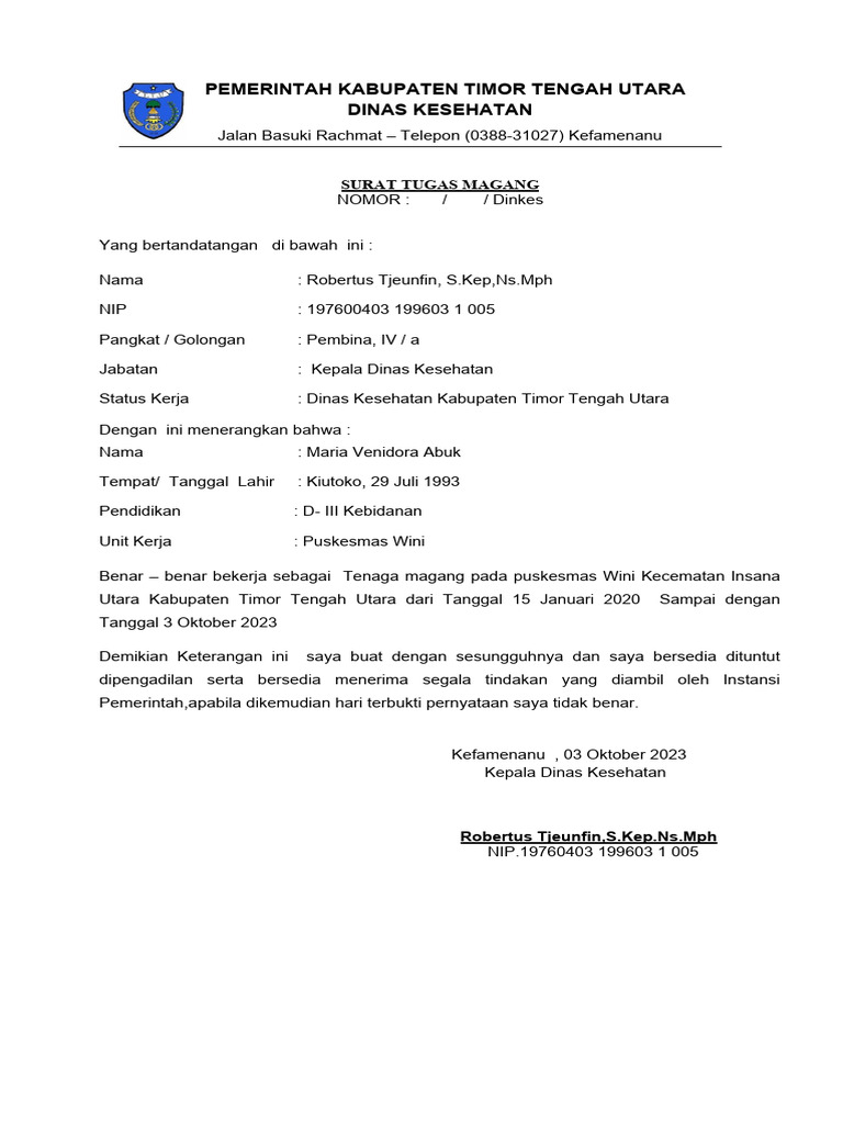Contoh SURAT TUGAS MAGANG | PDF