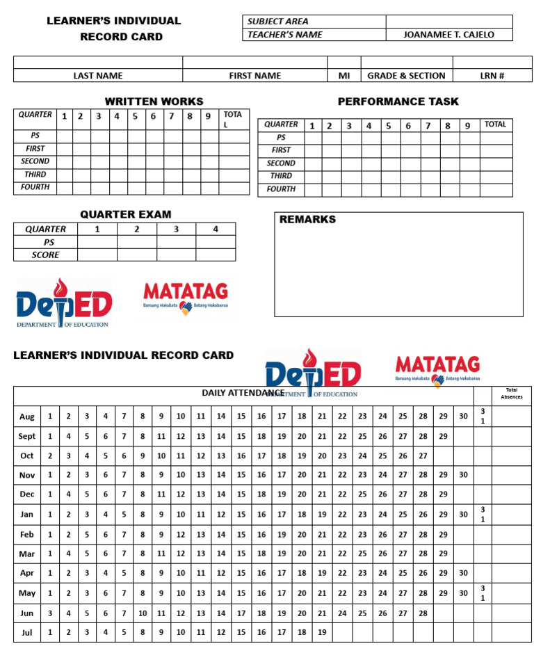 Learners Individual Record Card | PDF