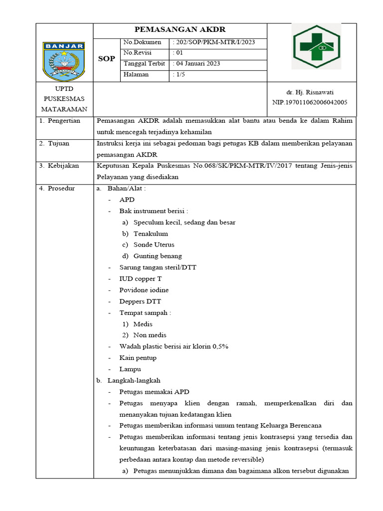 Prosedur Pemasangan AKDR di Puskesmas | PDF | Sains & Matematika