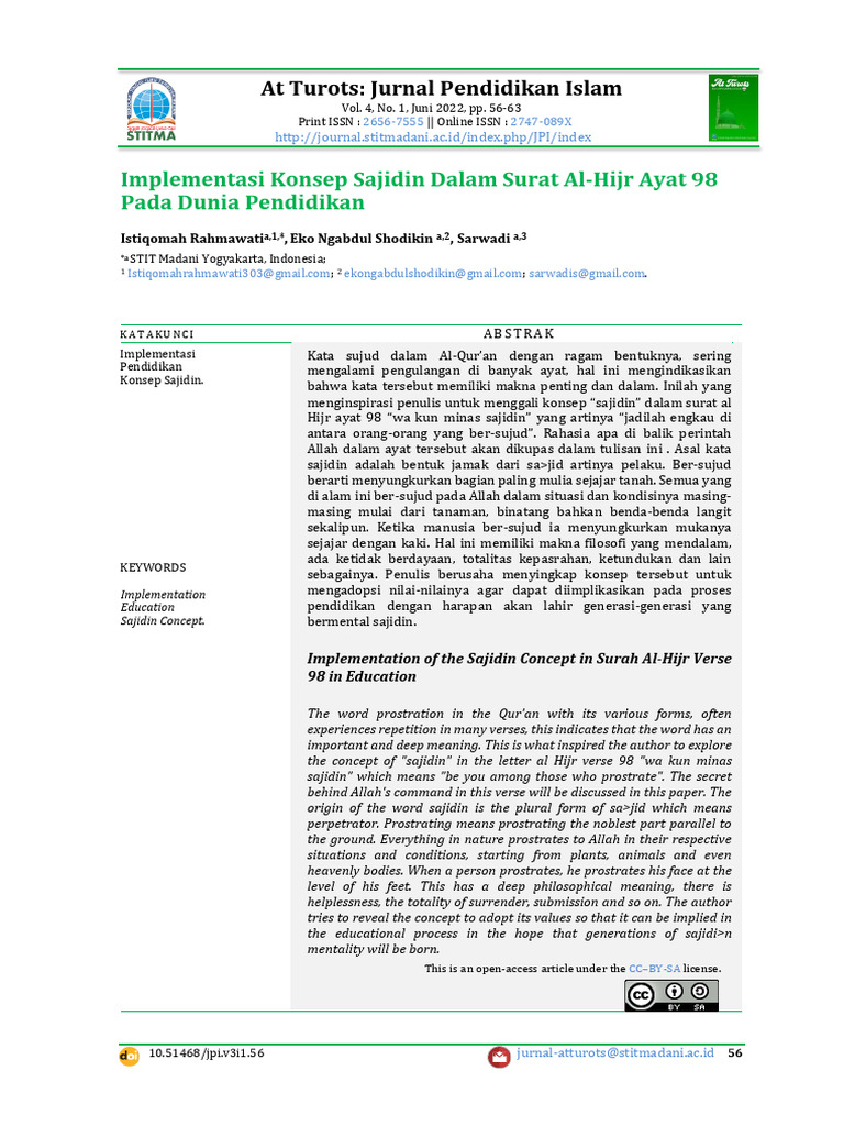 Implementasi Konsep Sajidin Dalam Surat Al-Hijr Ayat 98 Pada Dunia Pendidikan | PDF