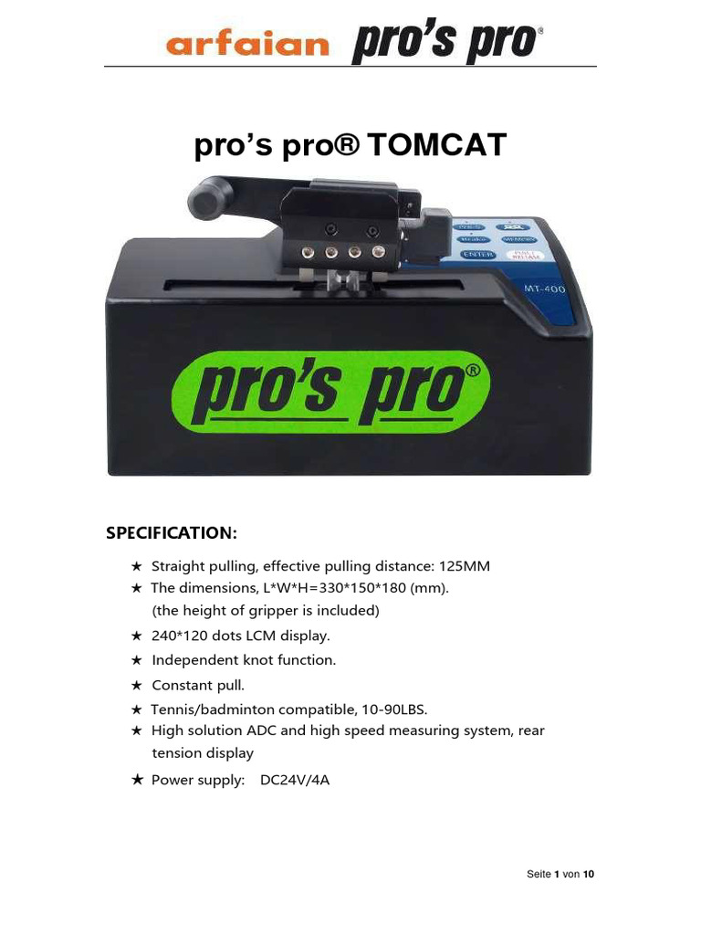 User Manual-Stringing Machine-Pro's Pro Tomcat MT-400 | PDF | Usb ...