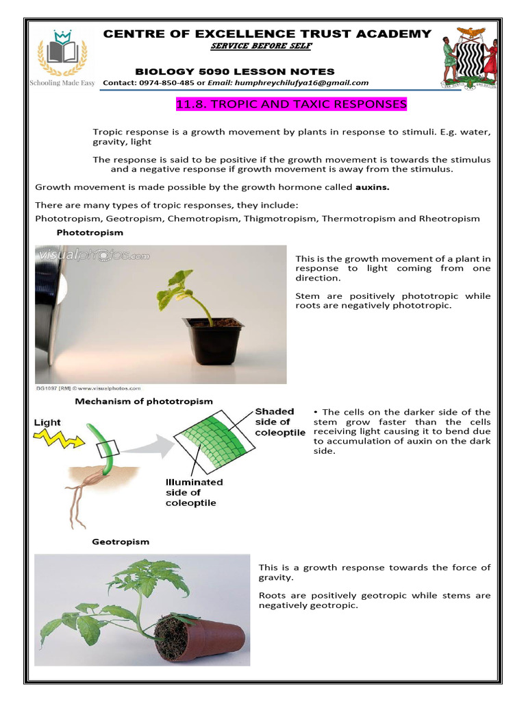 11.8. Tropic and Taxic Responses - Centre of Excellence Trust Academy ...
