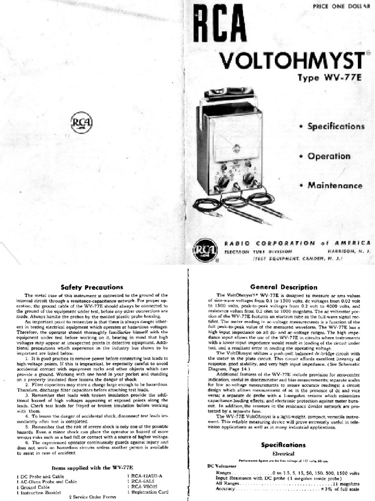Rca Wv-77e VTVM | PDF