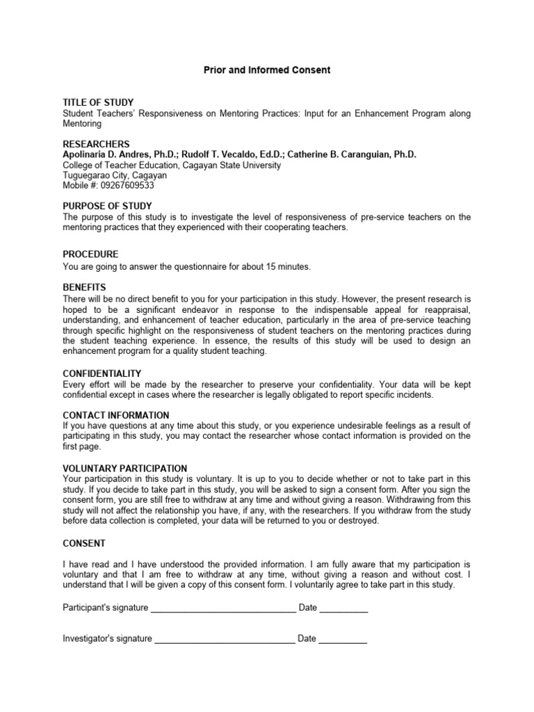 Prior and Informed Consent | PDF | Informed Consent | Mentorship