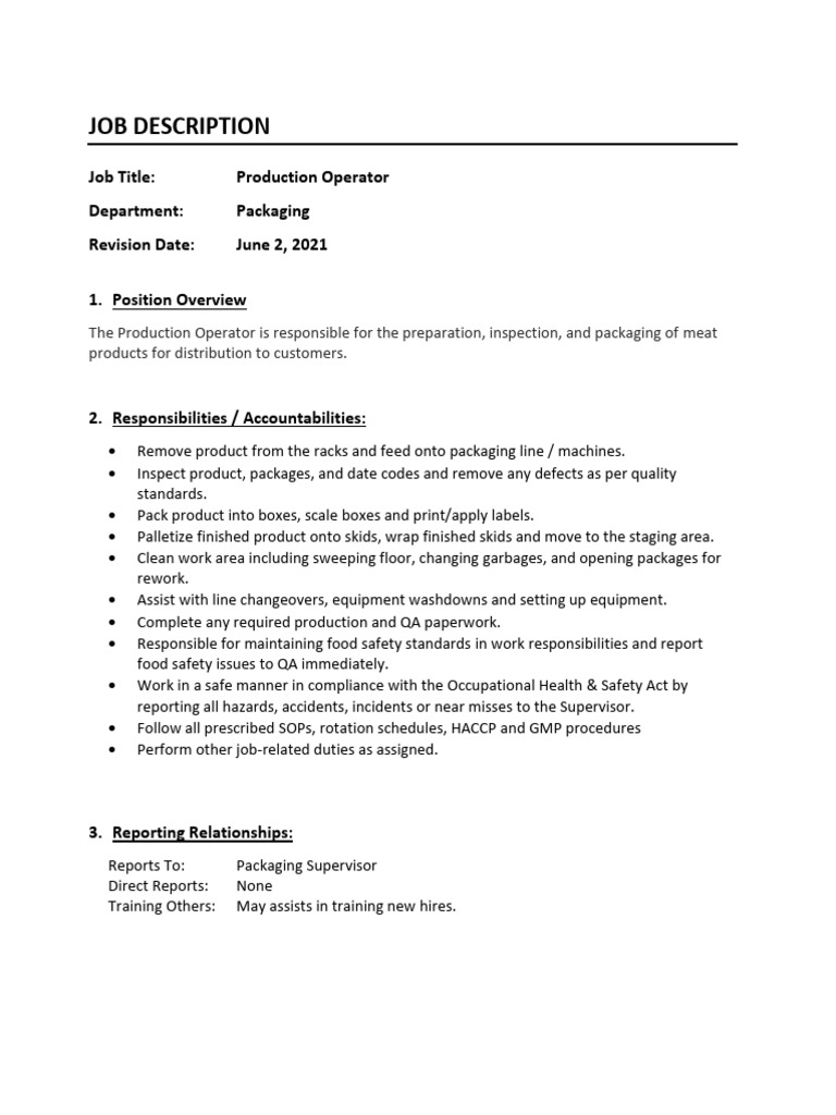 Job Description - Production Operator | PDF | Business