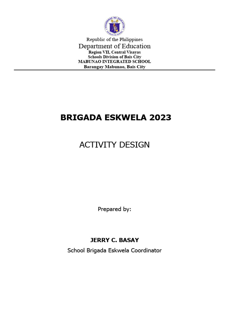 Activity-Design-Brigada-Eskwela-SY2023-2024 | PDF
