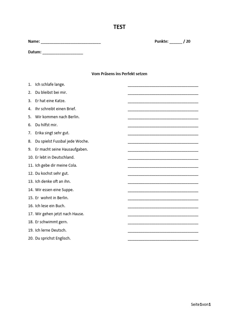 Test Perfekt Deutsch | PDF
