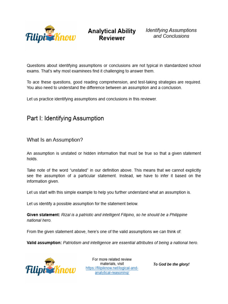 Identifying Assumptions and Conclusions Review | PDF