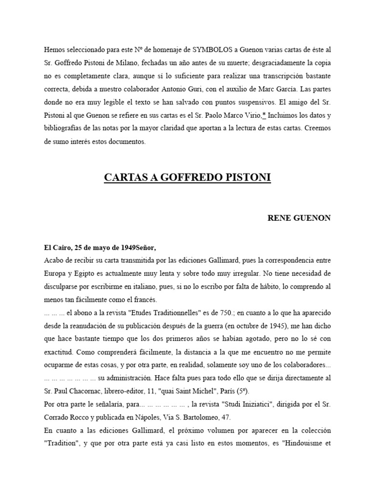 Guenon, Rene, Cartas | PDF