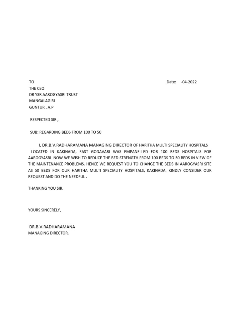 Request to Reduce Hospital Bed Capacity | PDF | Hospital | Health Sciences