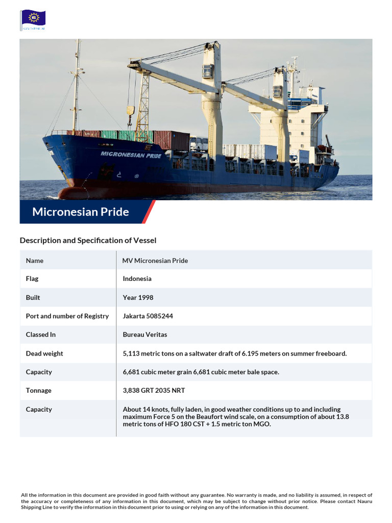 Vessel Specification Micronesian Pride | PDF