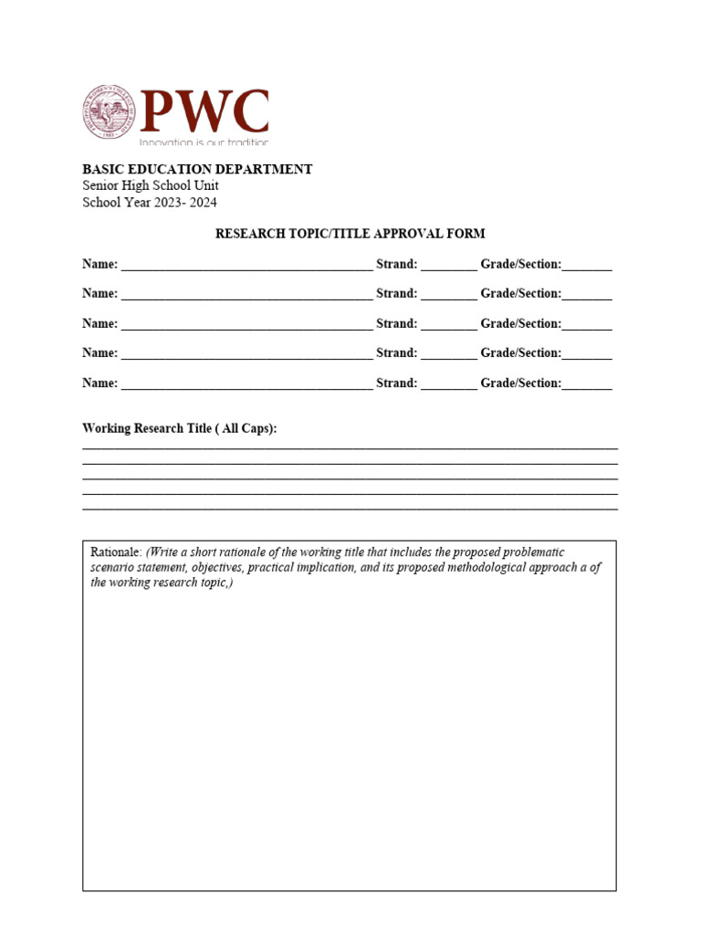 Senior High School Research Approval Form | PDF
