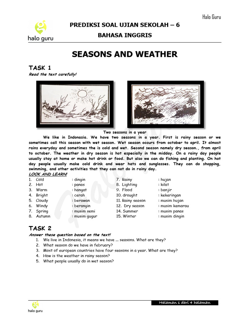 Seasons and Weather: Prediksi Soal Ujian Sekolah - 6 Bahasa Inggris | PDF