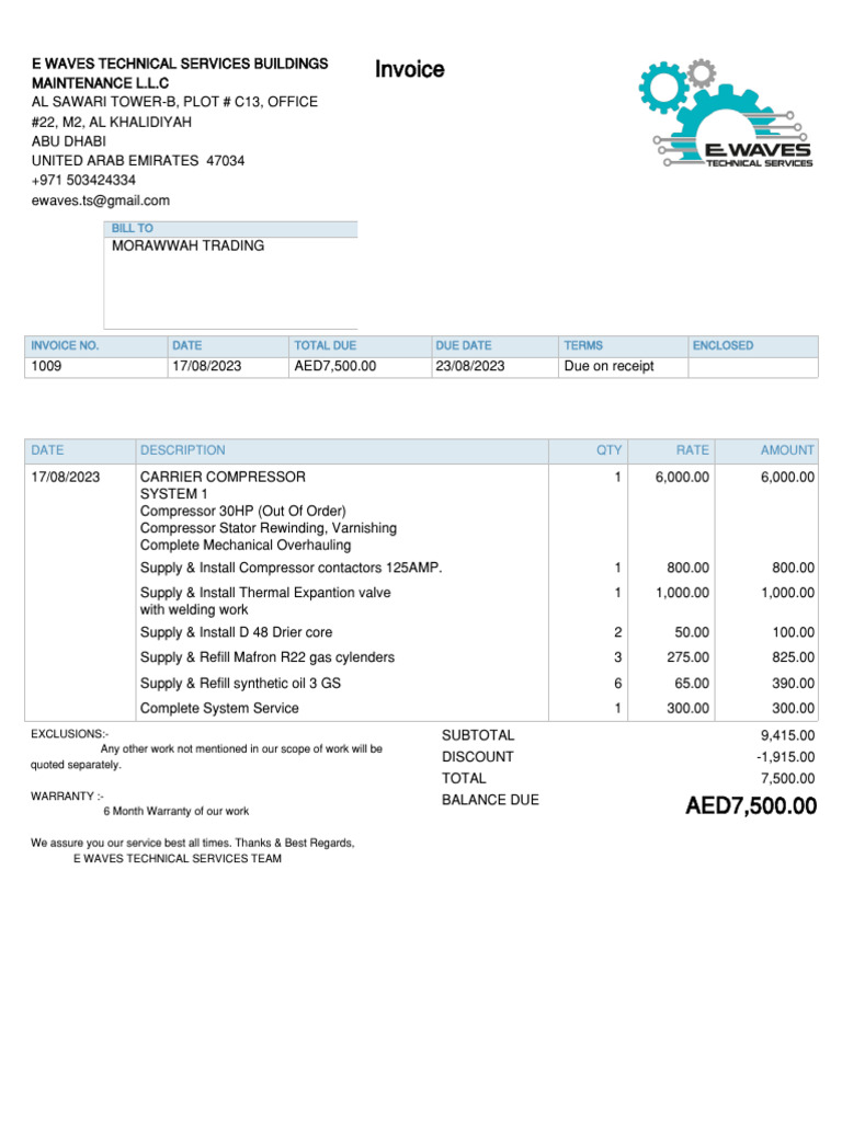 Invoice 1009 | PDF | Energy Technology | Applied And Interdisciplinary Physics