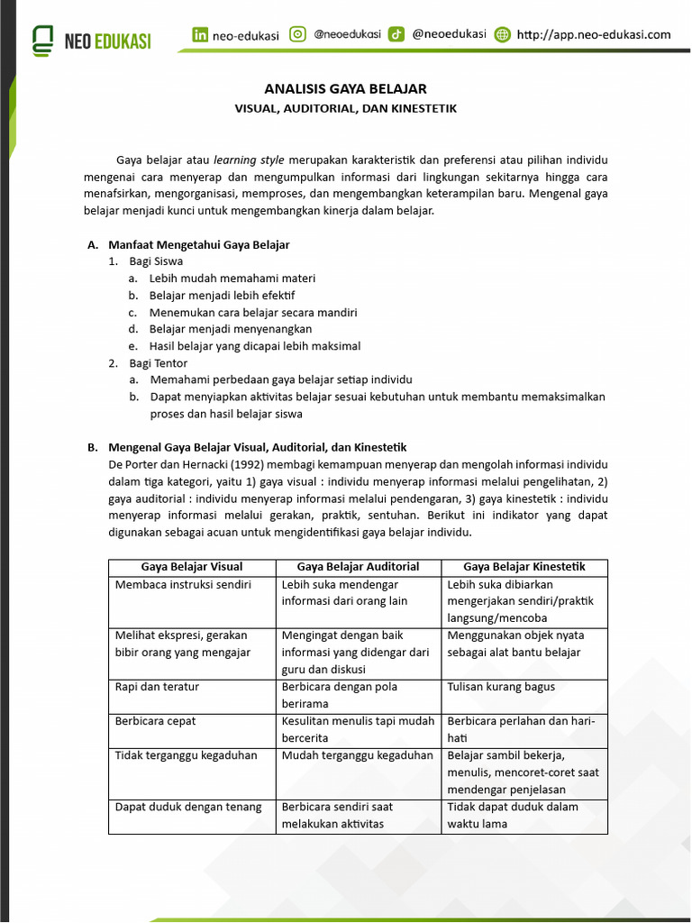 Analisis Gaya Belajar | PDF