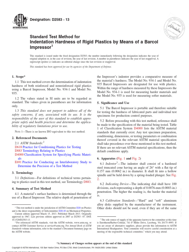 Astm D2583 | PDF