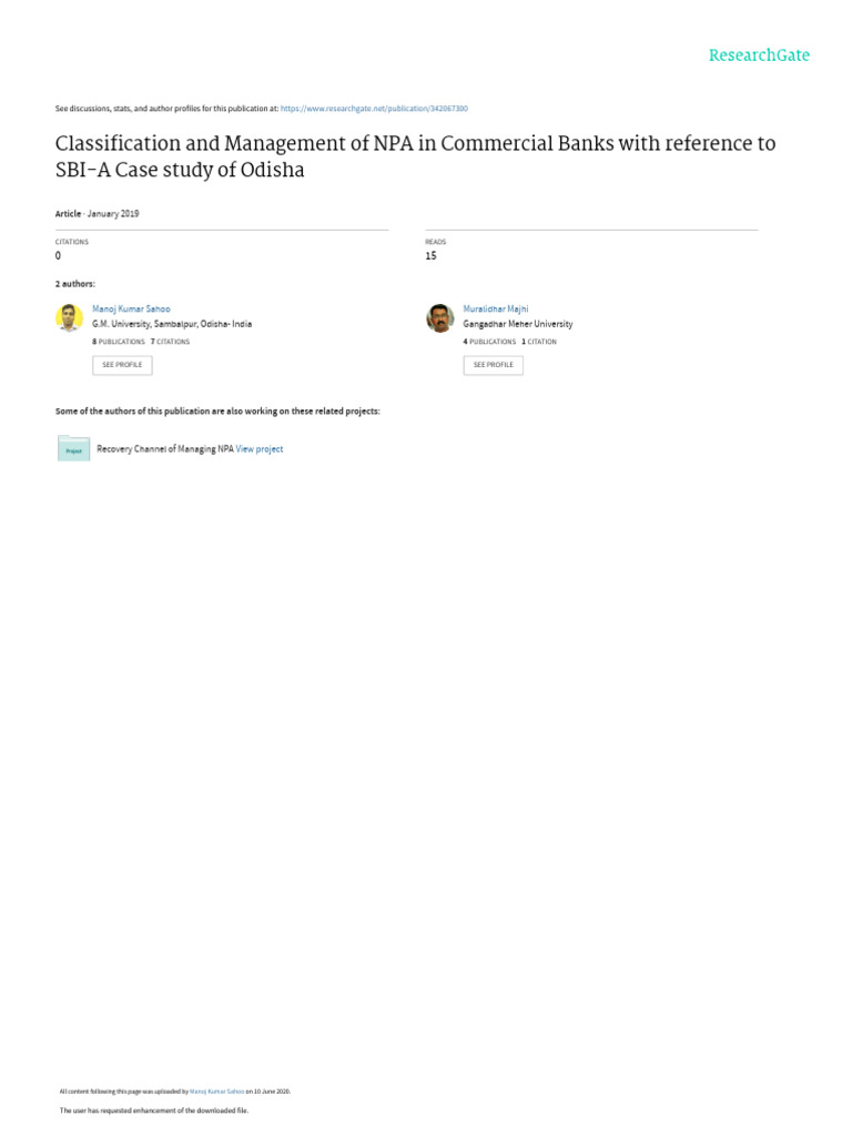 NPAs Management SBI Odissa | PDF