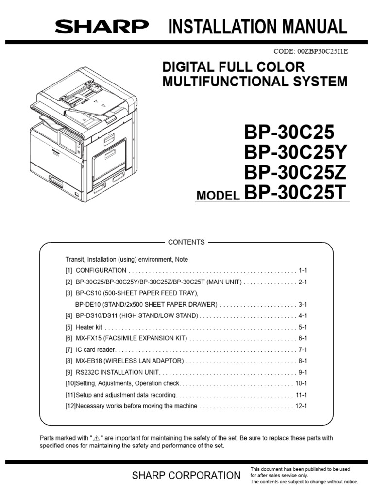 Sharp BP-30C25 Installation Manual | PDF | Fax | Ac Power Plugs And Sockets