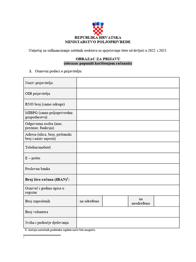 Obrazac Za Prijavu | PDF