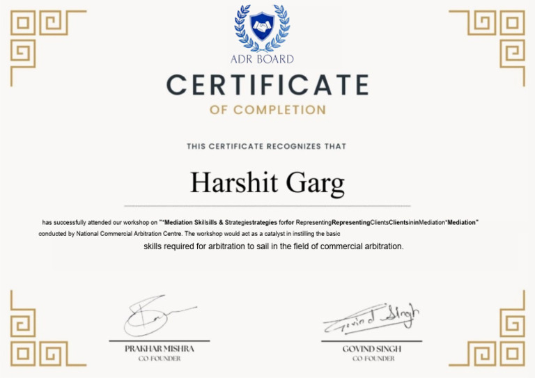 ADR Certificate - Harshit Garg - A032170122151 | PDF