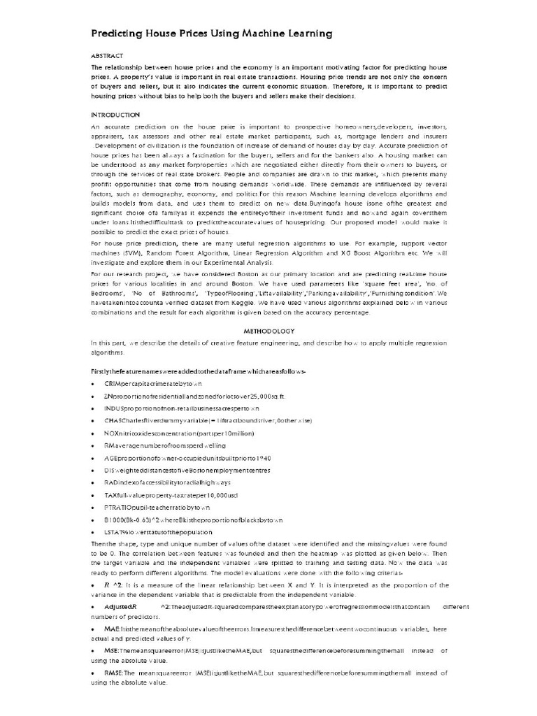 Predicting House Prices Using Machine Learning | PDF