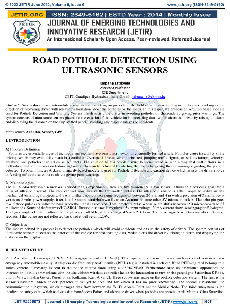 Pothole Detection Pdf Accelerometer Ultrasound