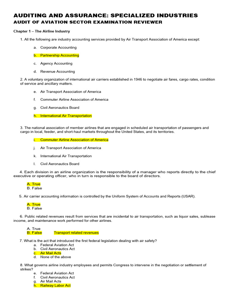 Auditing and Assurance: Specialized Industries - Aviation Sector ...