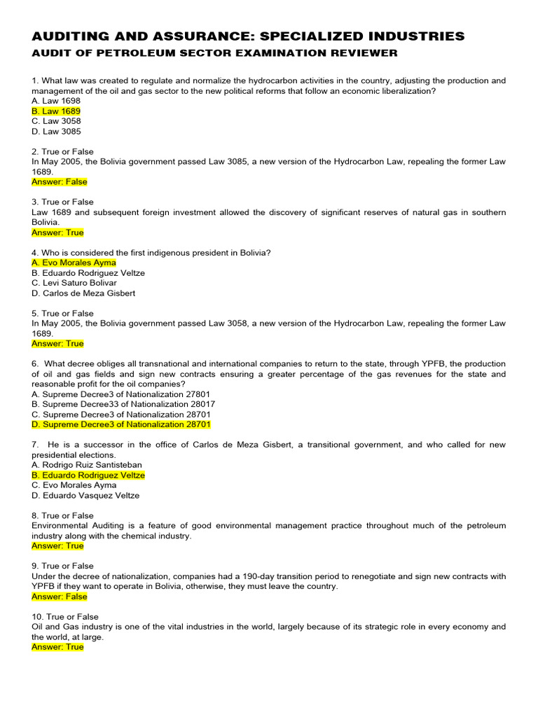 Auditing and Assurance: Specialized Industries - Petroleum Sector ...