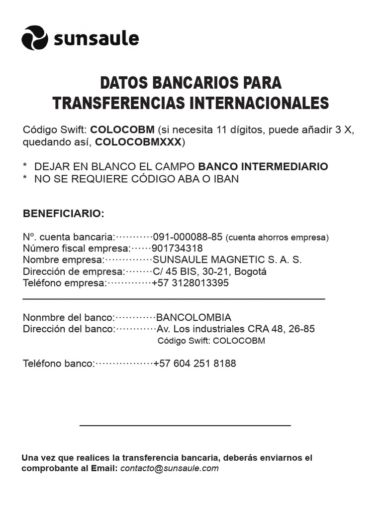 Datos para Transferencias Internacionales | PDF | Finanzas y dinero