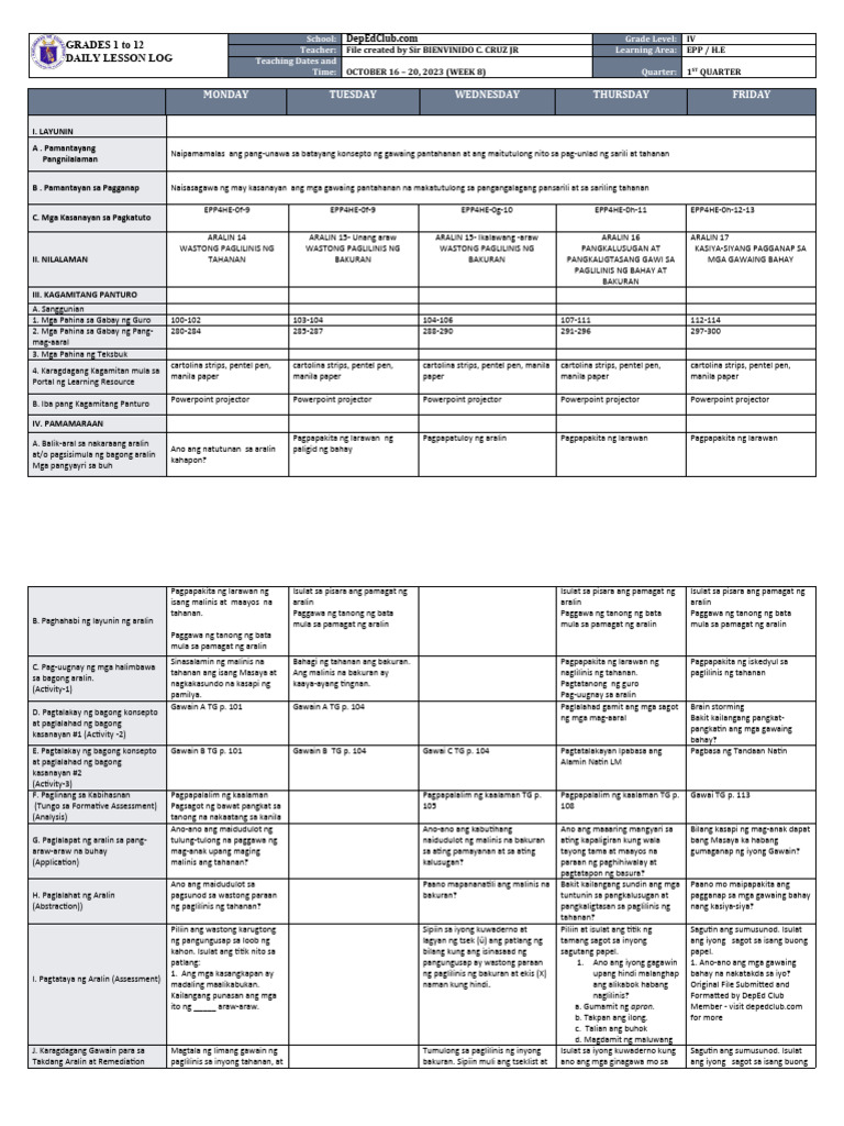 DLL - Epp-He 4 - Q1 - W8 | PDF