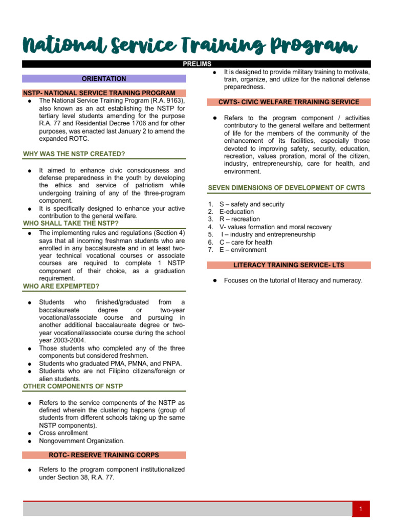 National Service Training Program | PDF