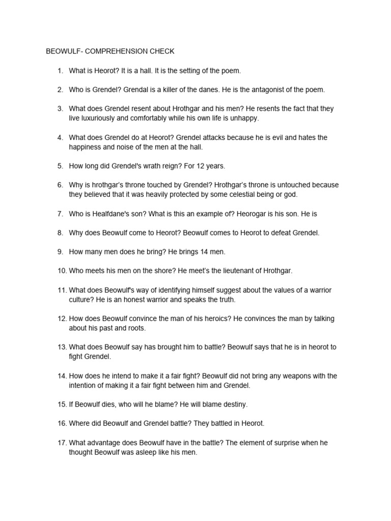 Beowulf - Comprehension Check | PDF