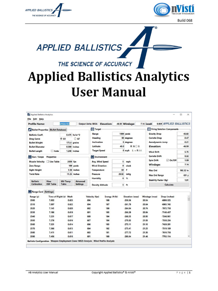 Applied Ballistics Analytics User Manual | PDF | Ballistics | Applied And Interdisciplinary Physics