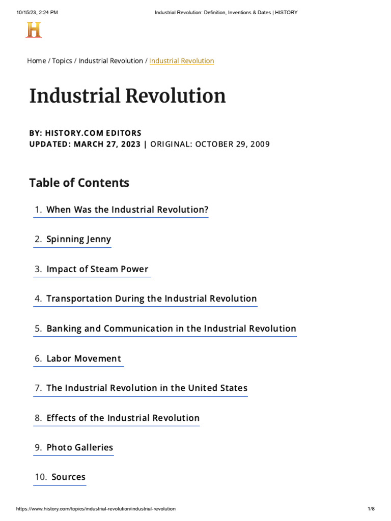 Industrial Revolution: Key Dates & Impact | PDF | Industrial Revolution ...