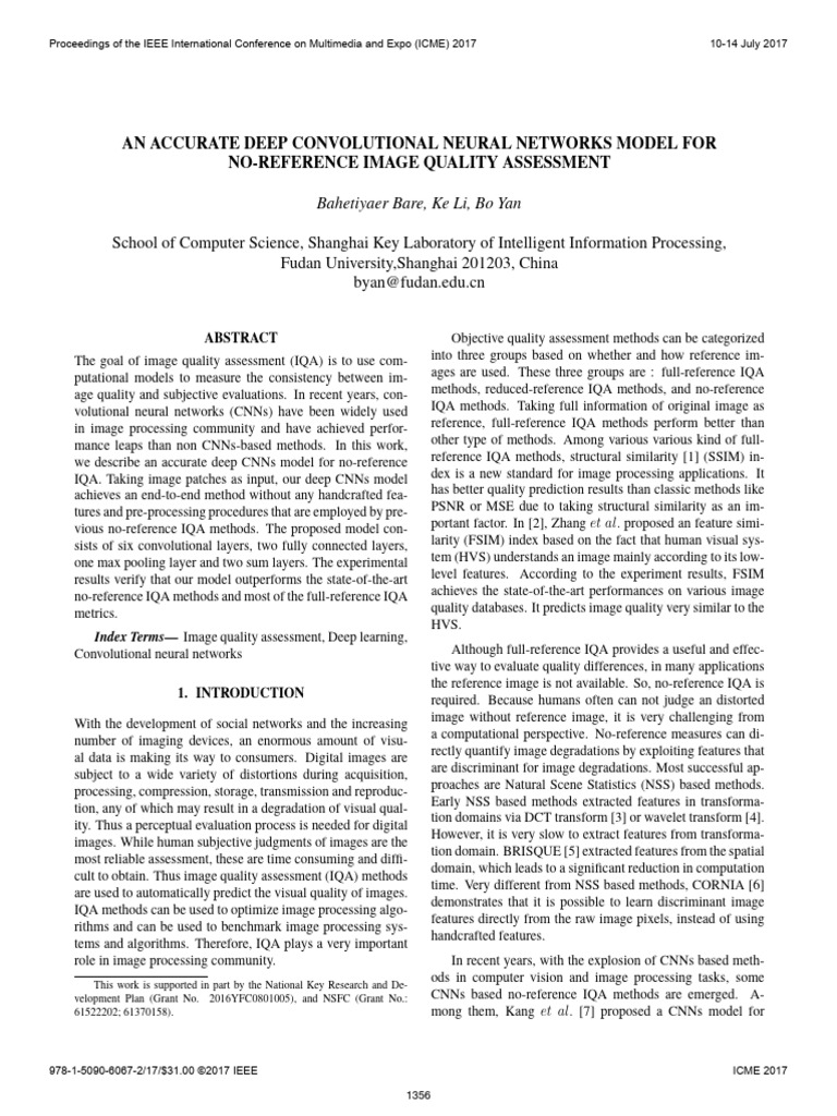 An Accurate Deep Convolutional Neural Networks Model For No-Reference Image Quality Assessment | PDF