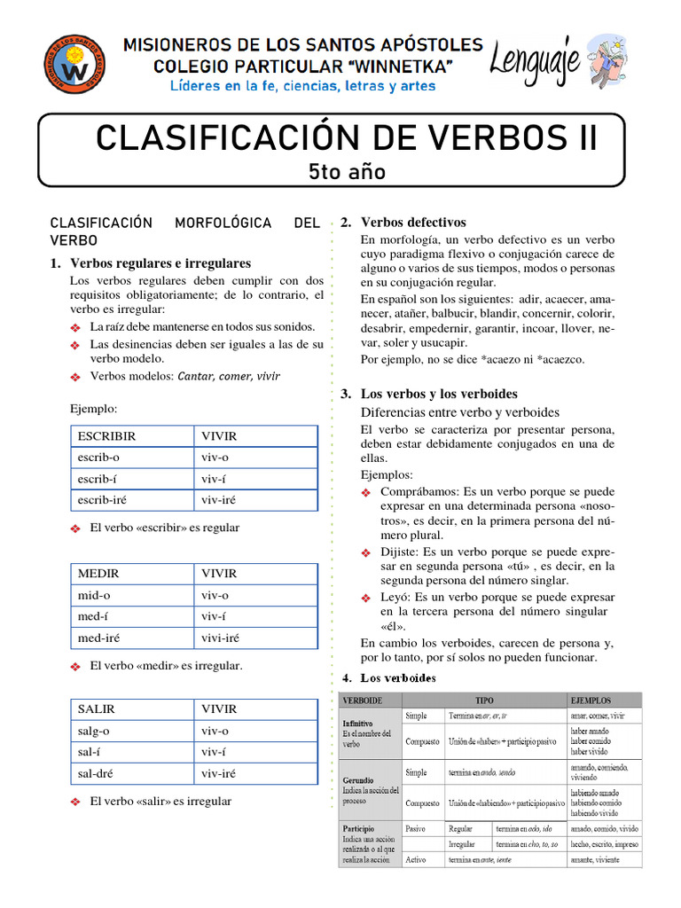 FICHA - LENG-VERBO-2-5to-AÑO | PDF | Verbo | Sintaxis
