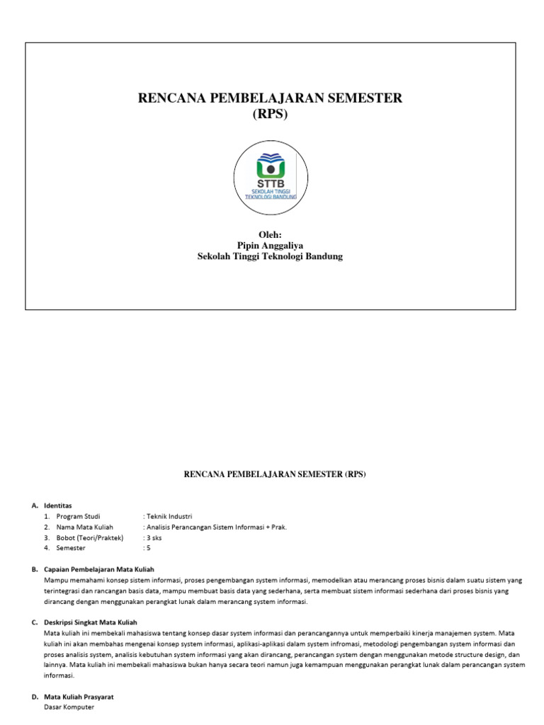 Rencana Pembelajaran Sistem Informasi | PDF