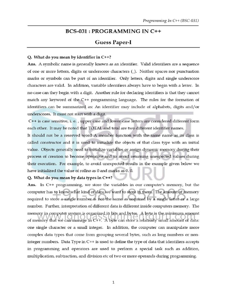 BCS-031-Guess Papers | PDF