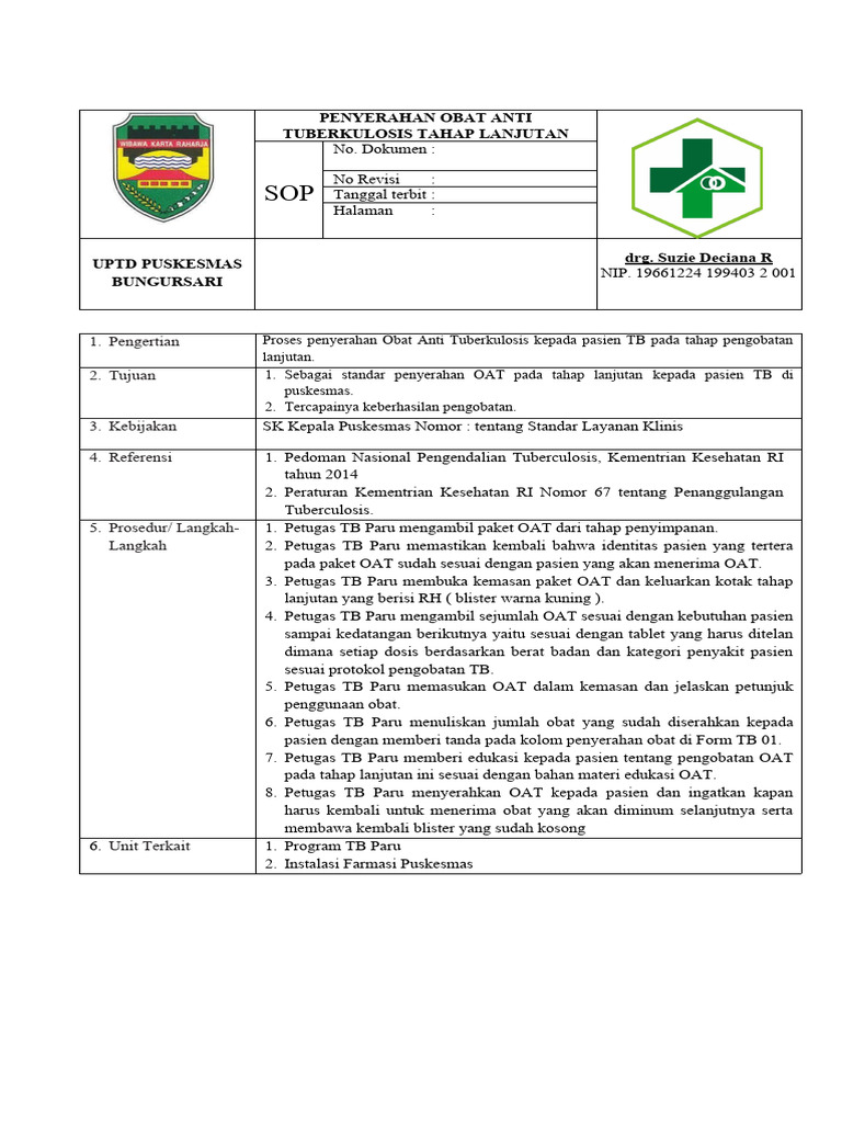 Sop Penyerahan Obat Anti Tuberkulosis Tahap Lanjutan | PDF